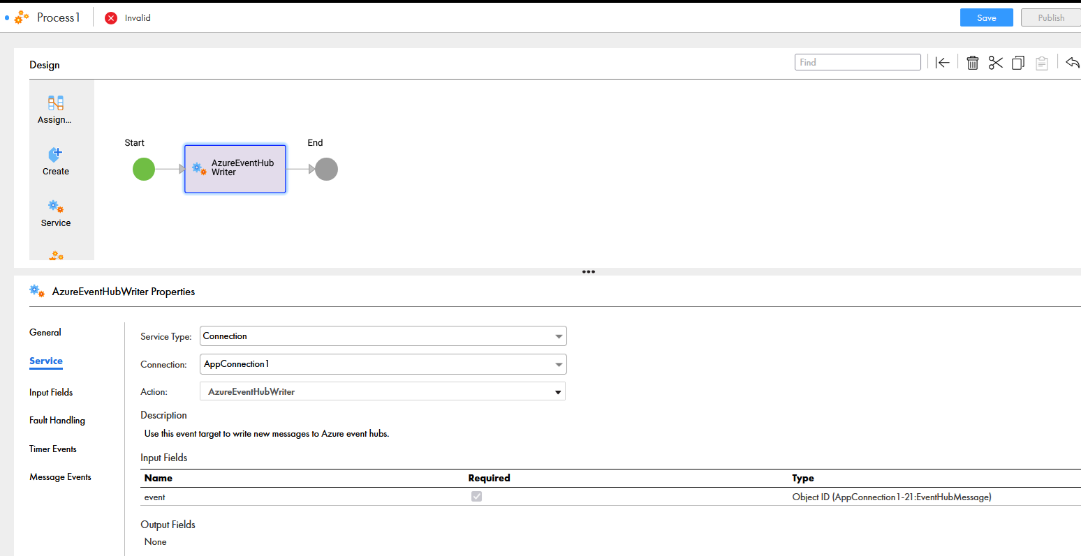 Using an Azure Event Hubs connection in a process