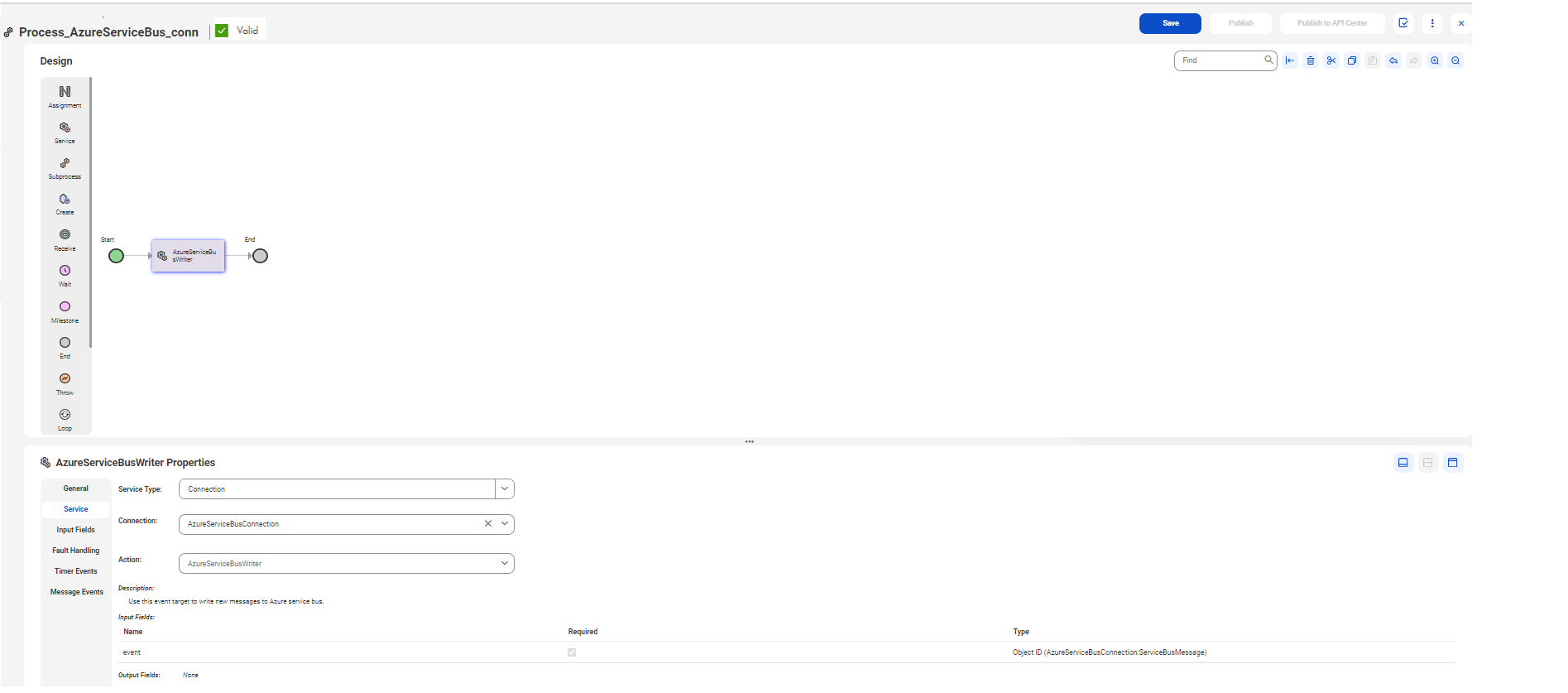 Using an Azure Service Bus connection in a process