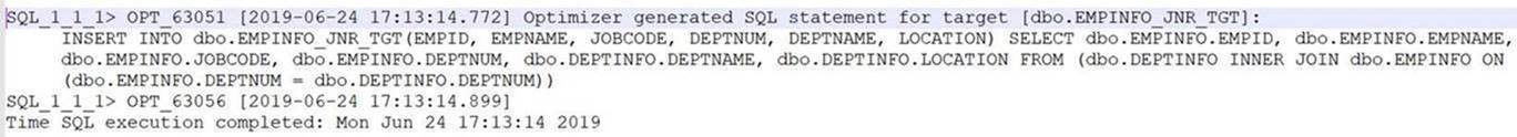 Verify the SQL ELT query in the session log