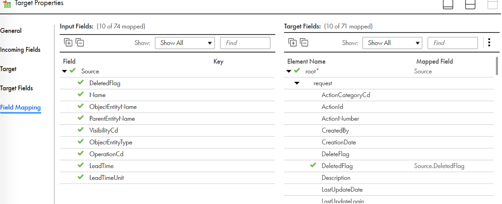 Oracle CRM Cloud V1 Target Transformation in Mappings